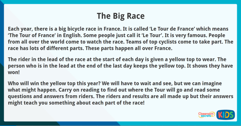 Year 3 Non Narrative Reading Comprehension The Big Race | Classroom ...