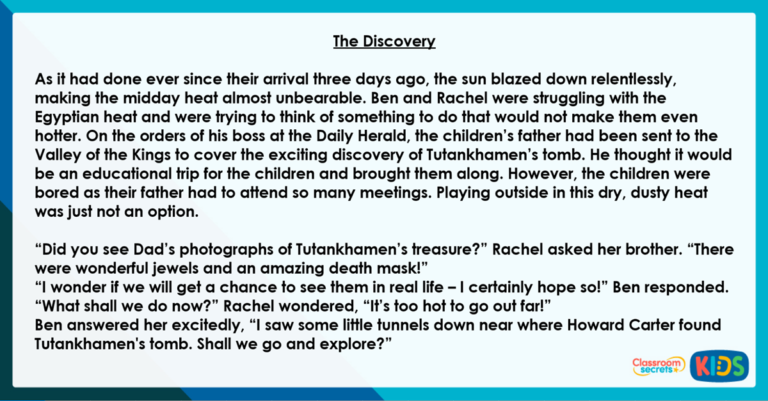 Year 4 Reading Comprehension Fiction The Discovery | Classroom Secrets Kids