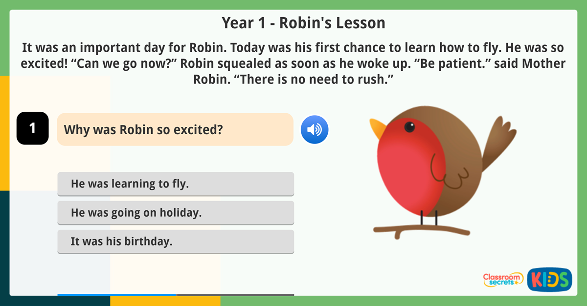 Year 1 Fiction Reading Comprehension Robin's Lesson | Classroom Secrets ...