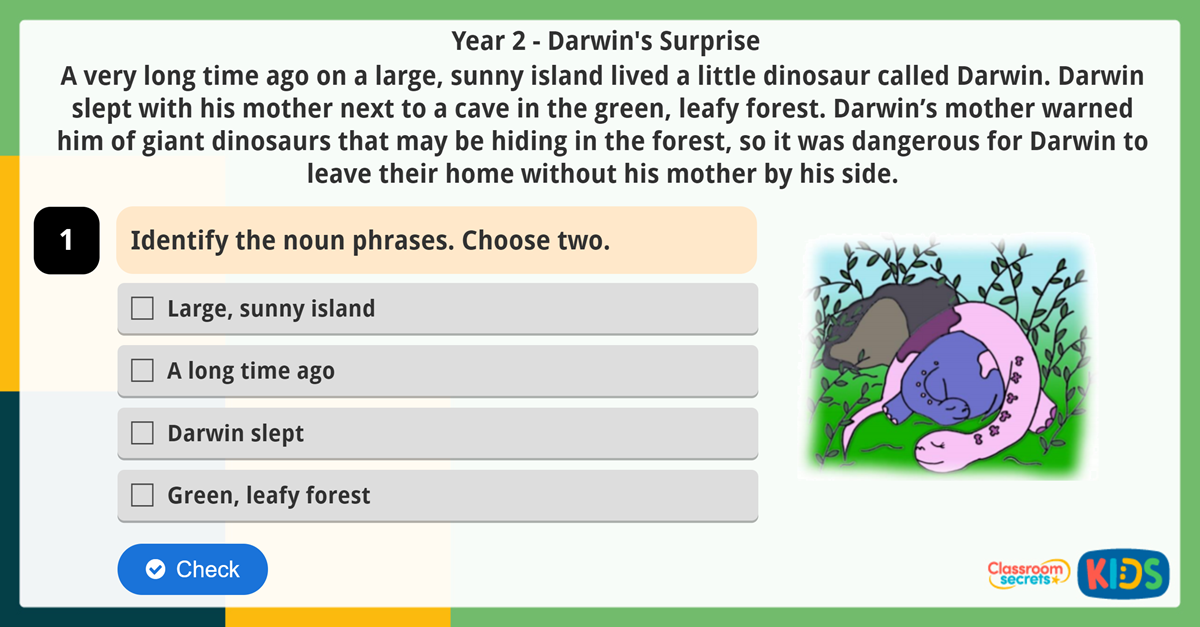 Year 2 Dinosaurs Reading Comprehension Darwin's Surprise | Classroom ...
