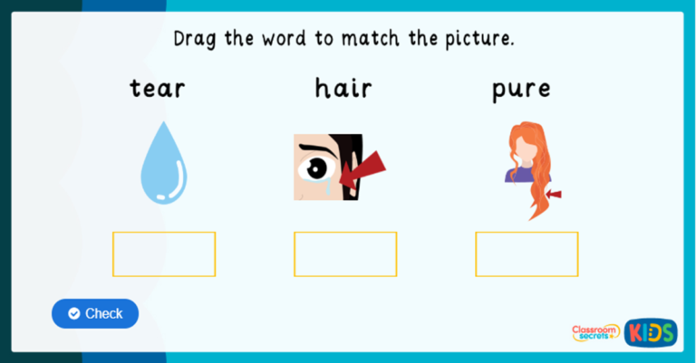 Phonics Word Match ear air ure Game Phase 3 | Classroom Secrets Kids