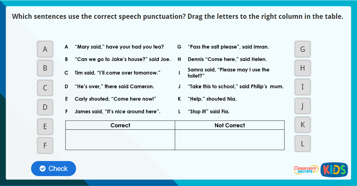 Year 2 Speech Punctuation Game Activity - Classroom Secrets Kids