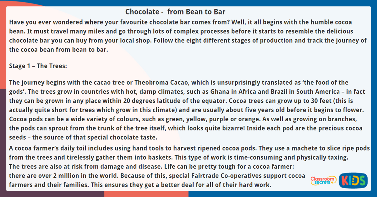 Year 5 Reading Comprehension Chocolate - from Bean to Bar | Classroom ...