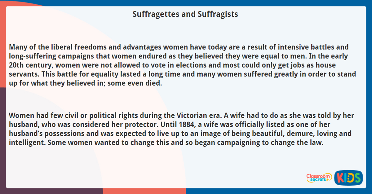 Year 5 Reading Comprehension Suffragettes and Suffragists | Classroom ...
