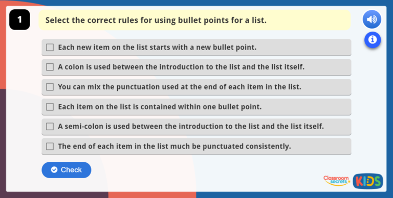 Year 6 Bullet Points for a List | Classroom Secrets Kids