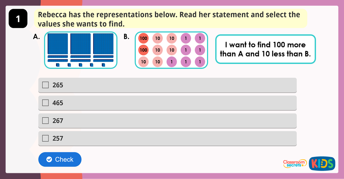 Year 3 Find 10 or 100 More or Less Game | Classroom Secrets Kids