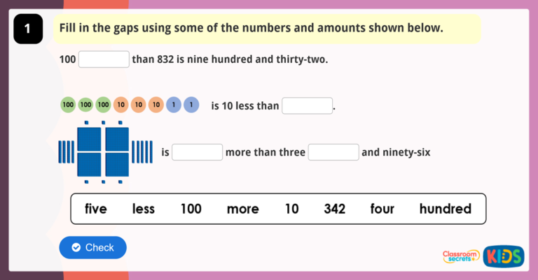 Year 3 Find 1, 10 or 100 More or Less Game | Classroom Secrets Kids