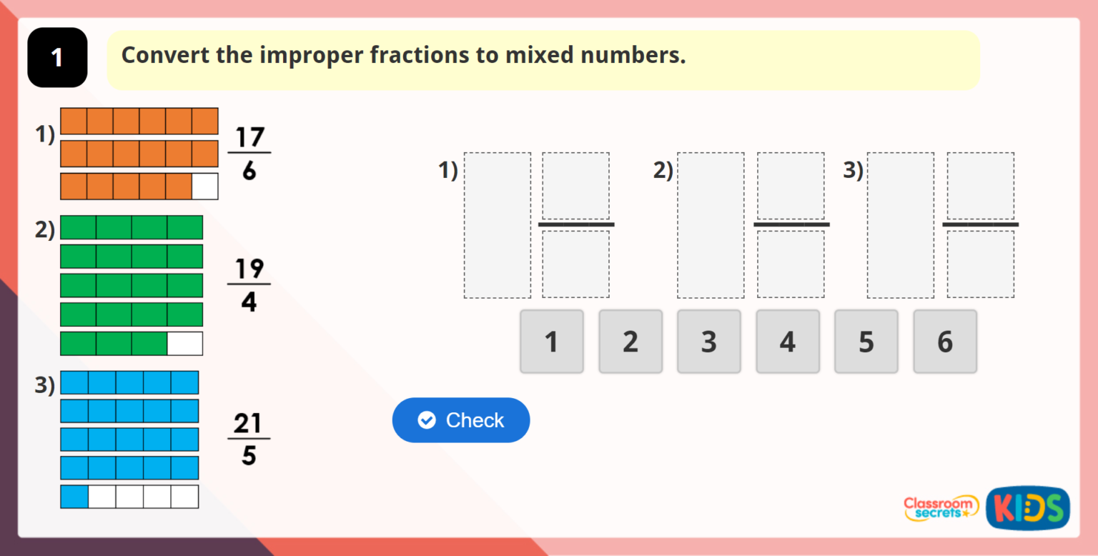 Year 5 Improper Fractions to Mixed Numbers | Classroom Secrets Kids