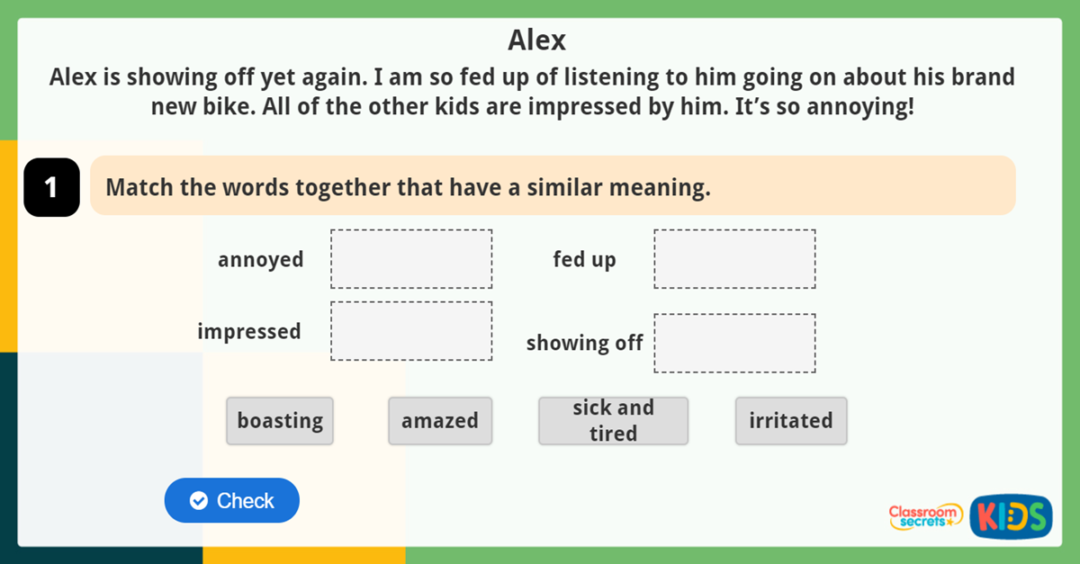 Year 2 Vocabulary Reading Challenge Activity 2 | Classroom Secrets Kids