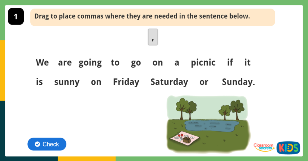 Year 2 Commas Game 3 | Classroom Secrets Kids