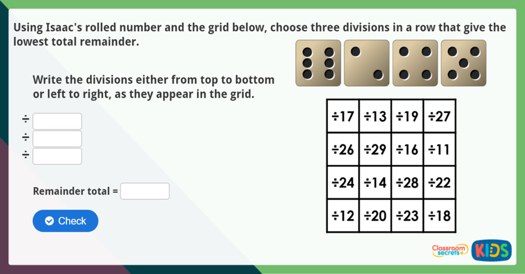 Year 6 Division with Remainders Maths Challenge | Classroom Secrets Kids