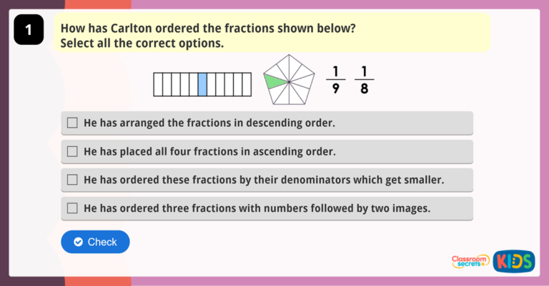 Year 3 Order Fractions Game | Classroom Secrets Kids