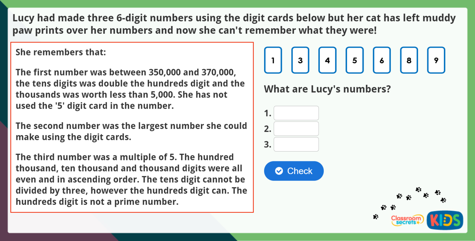 Year 5 Determine the Value of Each Digit Maths Challenge 1 | Classroom ...