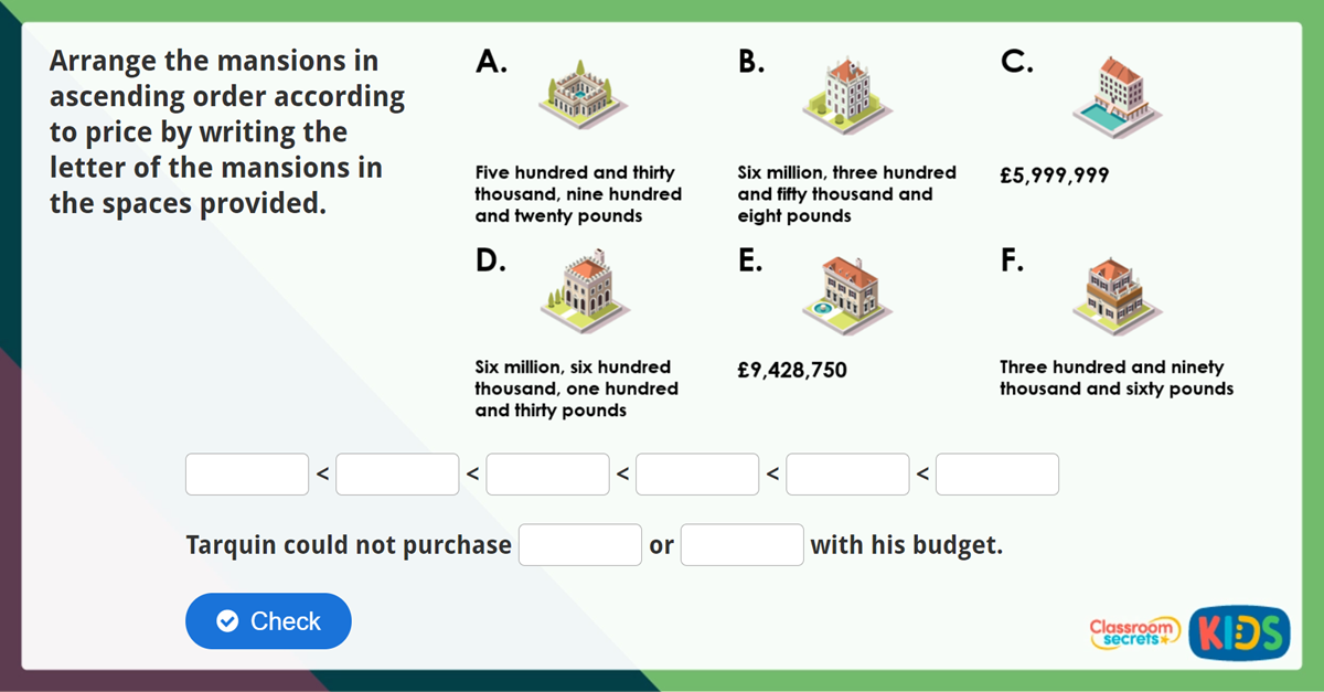 Year 6 Order and Compare Numbers up to 10,000,000 Maths Challenge Q2 ...