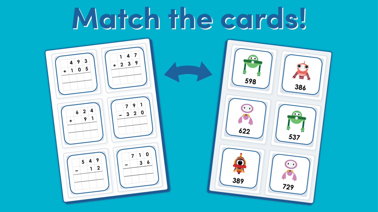 Year 3 Add and Subtract Numbers with up to 3 Digits Matching Game ...