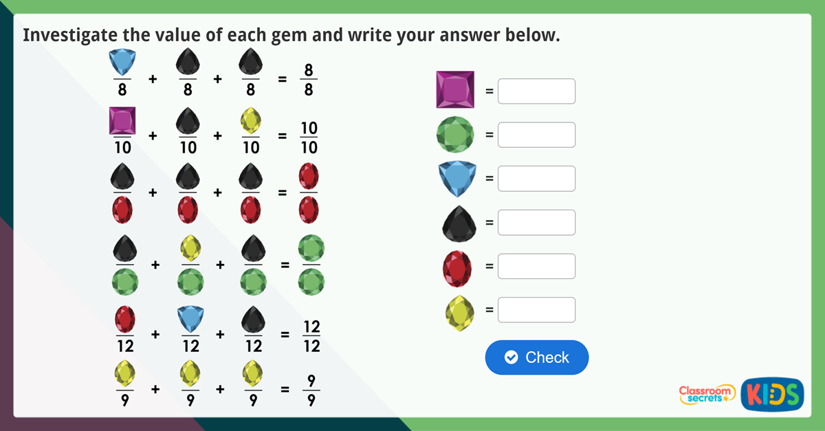 Year 3 Recognise Fractions as Numbers Maths Challenge | Classroom Secrets Kids