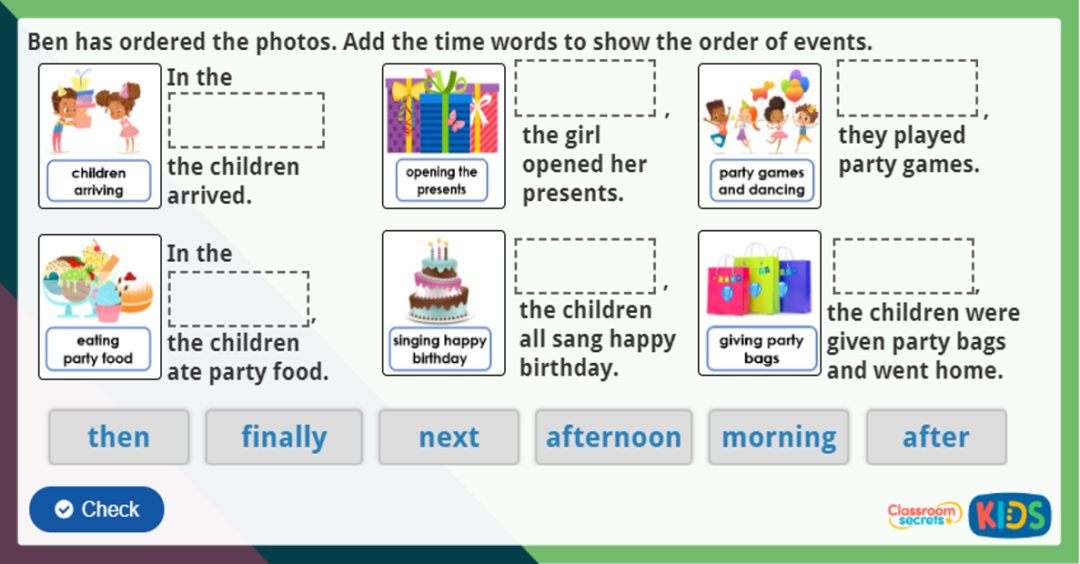 Year 1 Sequence Events Maths Challenge | Classroom Secrets Kids