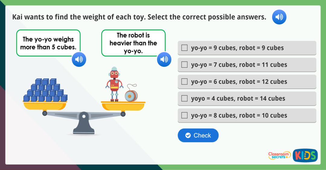 Year 1 Compare Mass Maths Challenge | Classroom Secrets Kids