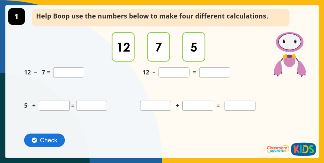 Year 2 Inverse Addition and Subtraction Game 1 | Classroom Secrets Kids