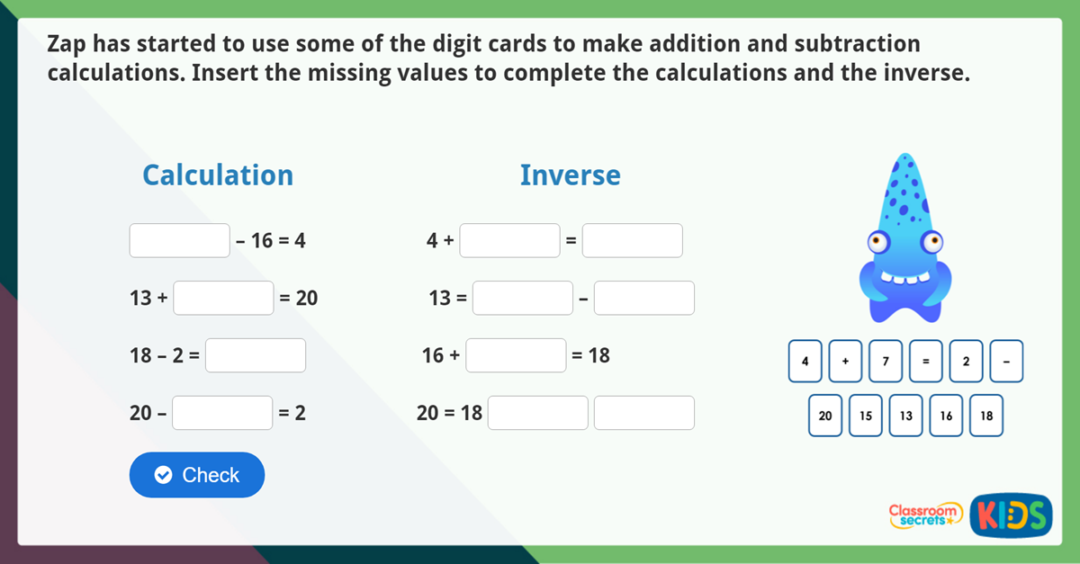 Year 2 Use the Inverse Maths Challenge | Classroom Secrets Kids