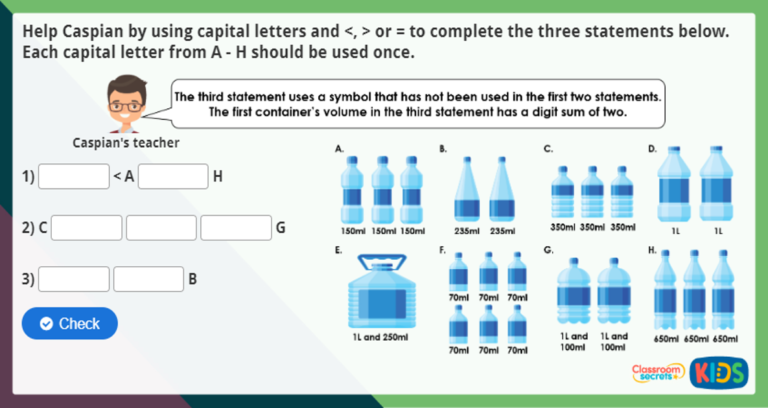 Year 3 Compare Capacity Maths Challenge | Classroom Secrets Kids