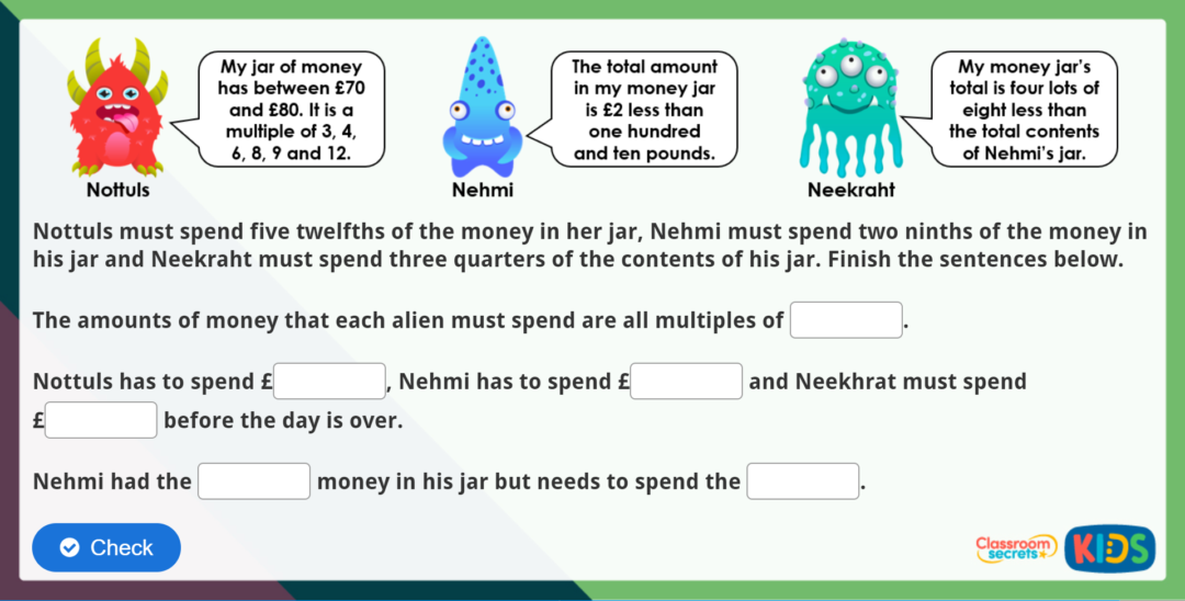 Year 4 Solve Problems with Fractions Maths Challenge | Classroom ...