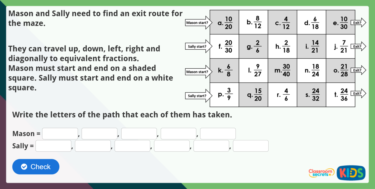 Year 5 Equivalent Fractions Maths Challenge | Classroom Secrets Kids