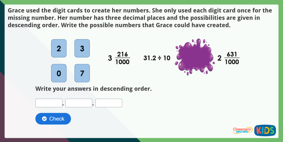 Year 5 Read, Write, Order and Compare Decimals Maths Challenge ...