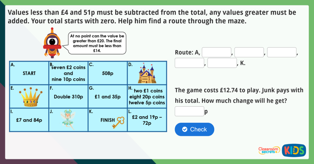 Year 3 Add and Subtract Money Maths Challenge | Classroom Secrets Kids