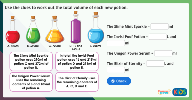 Year 3 Add and Subtract Volume Maths Challenge | Classroom Secrets Kids