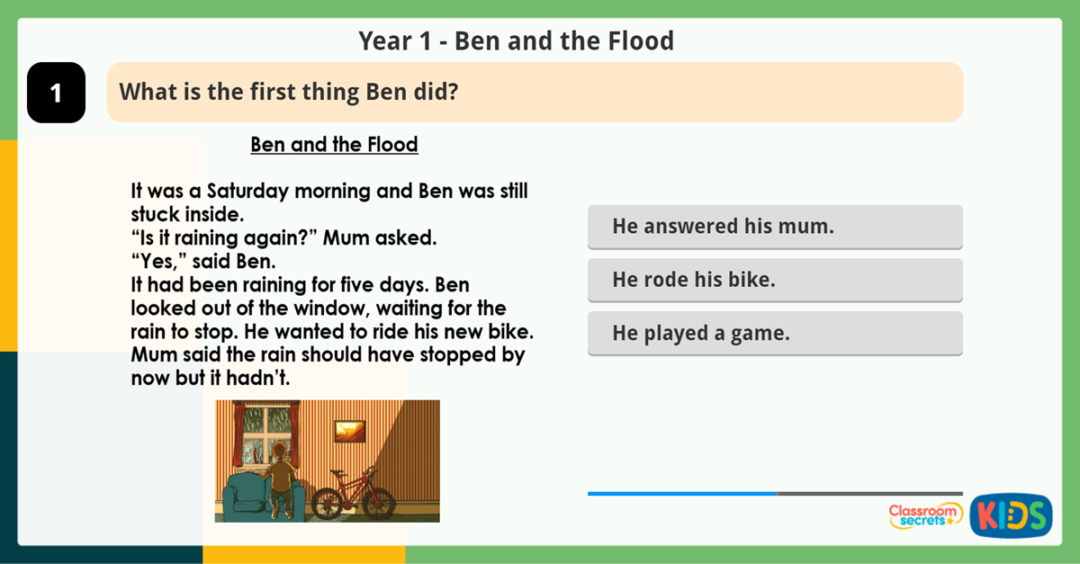 Year 1 Events in a Story Reading Comprehension 1 | Classroom Secrets Kids