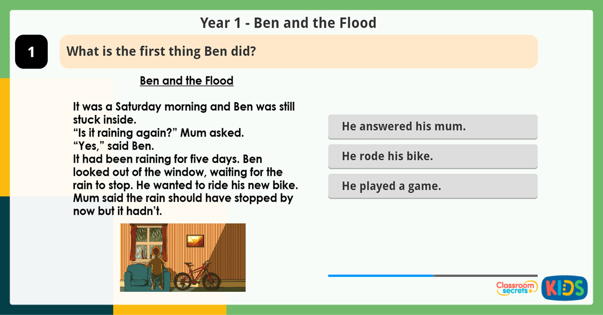 Year 1 Events in a Story Reading Comprehension 1 | Classroom Secrets Kids