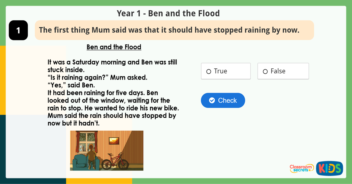 Year 1 Events in a Story Reading Comprehension 2 | Classroom Secrets Kids