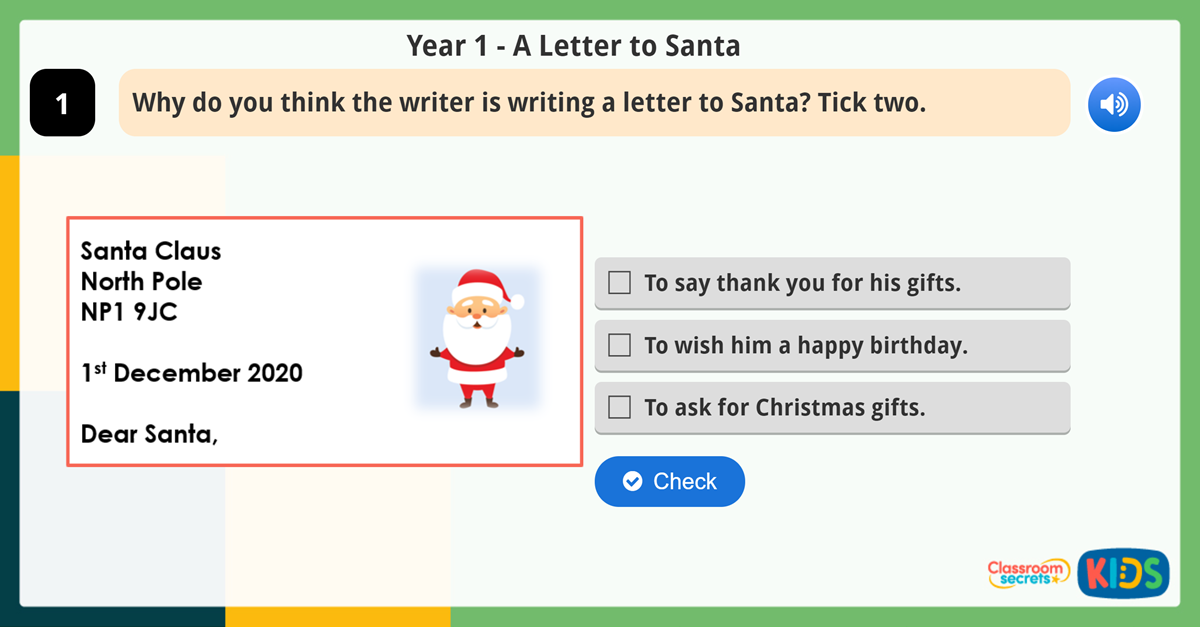 Year 1 Predictions Reading Comprehension A Letter to Santa | Classroom ...