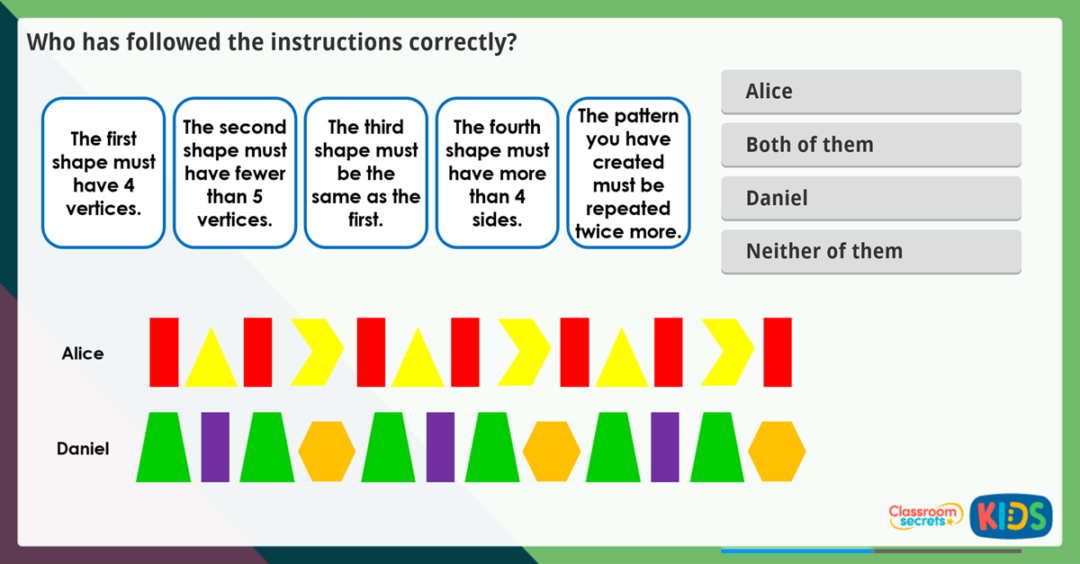 Year 2 Repeating Patterns Maths Challenge | Classroom Secrets Kids