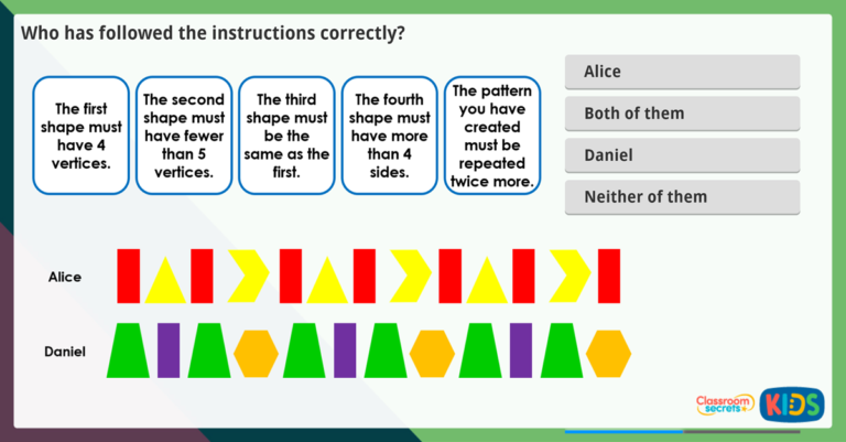 Year 2 Repeating Patterns Maths Challenge | Classroom Secrets Kids