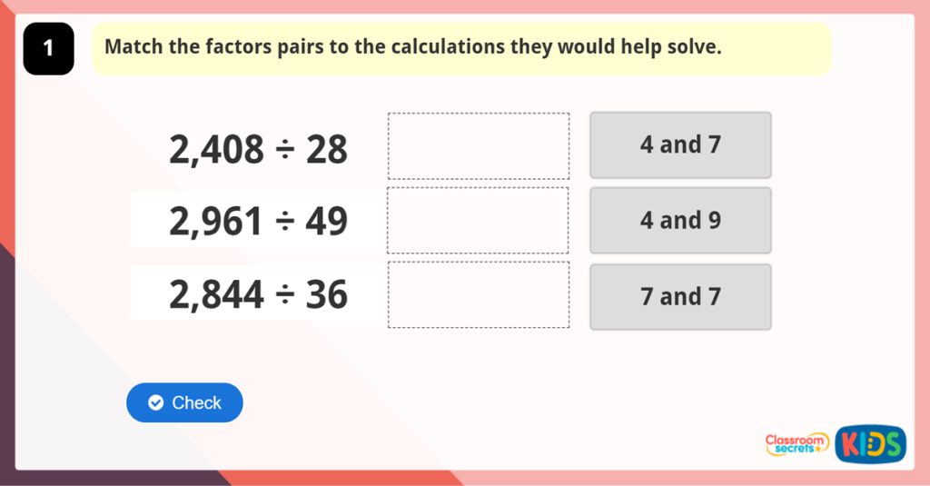 Year 6 Division Using Factors Game Classroom Secrets Kids
