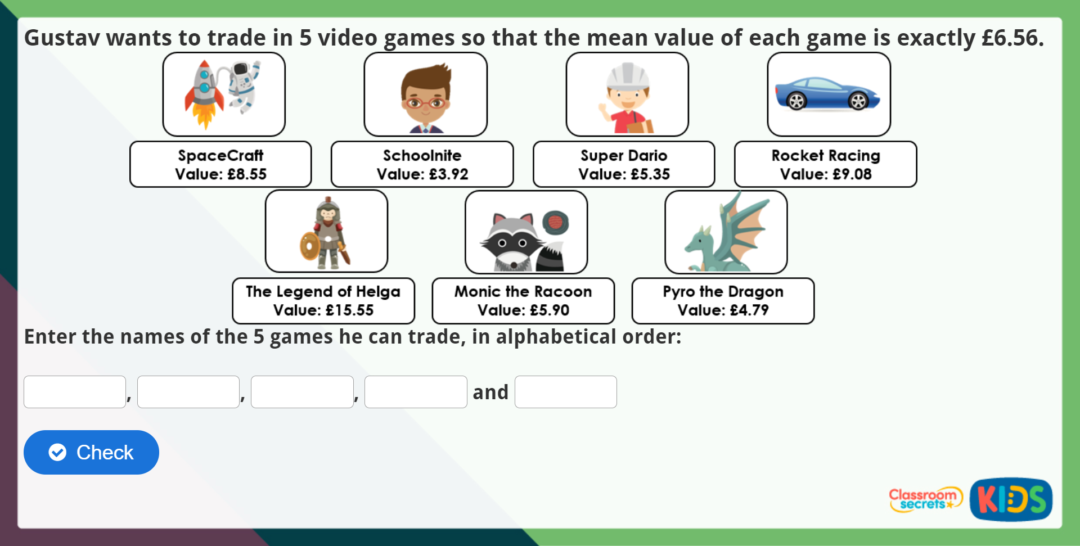 Year 6 Finding the Mean Maths Challenge | Classroom Secrets Kids