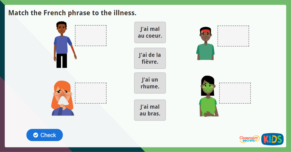 French Je Suis Malade Activity 2 | Classroom Secrets Kids