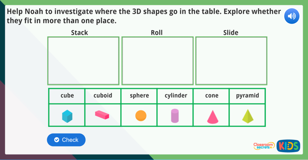 Year 1 Sort 3D Shapes Maths Challenge | Classroom Secrets Kids