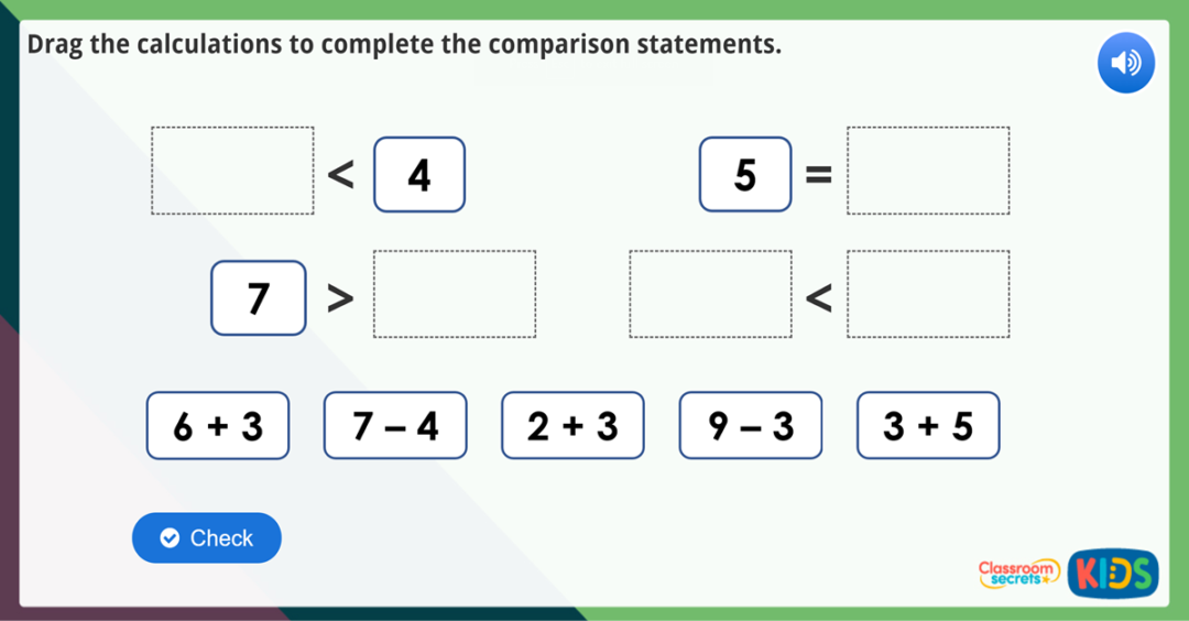 Year 1 Compare Statements 1 Maths Challenge | Classroom Secrets Kids