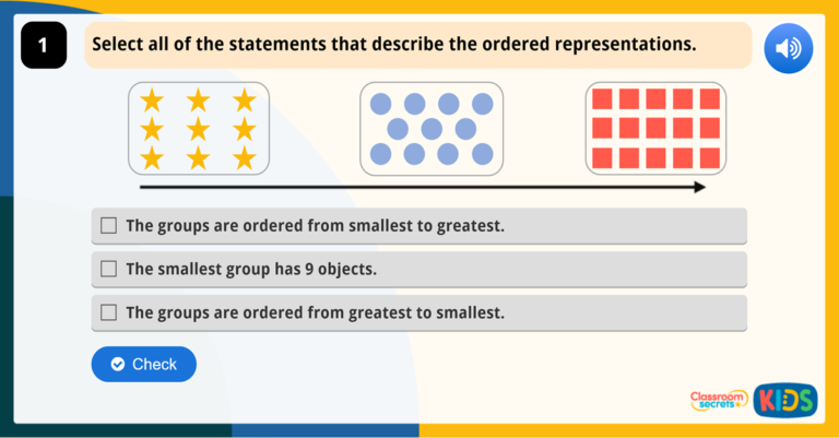 Year 1 Order Groups of Objects Game | Classroom Secrets Kids