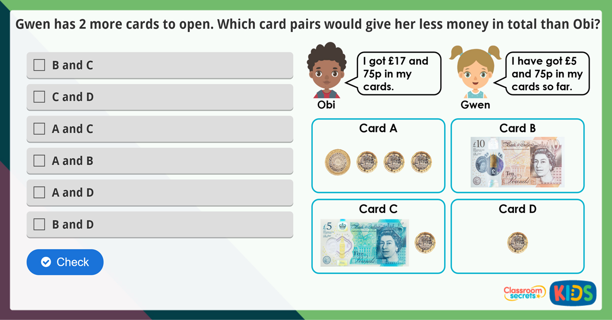 Year 2 Compare Money Maths Challenge | Classroom Secrets Kids