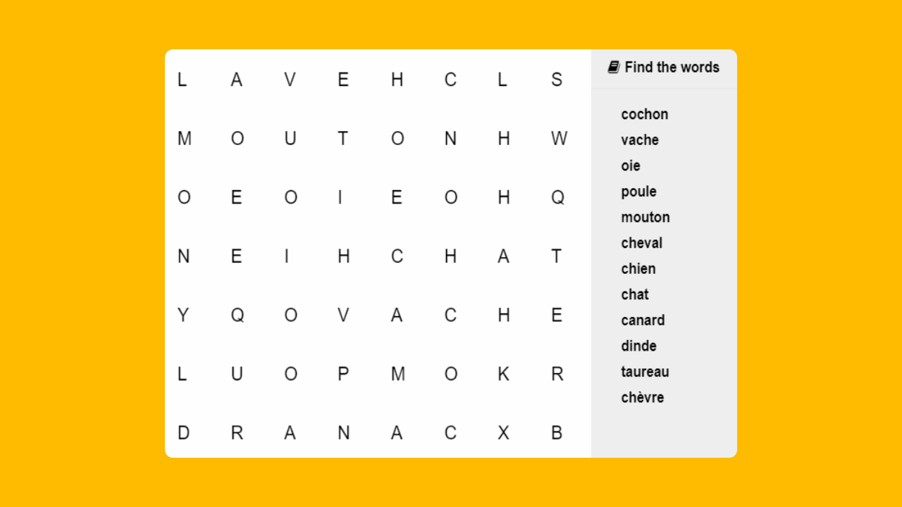 French Farm Animals Word Search | Classroom Secrets Kids