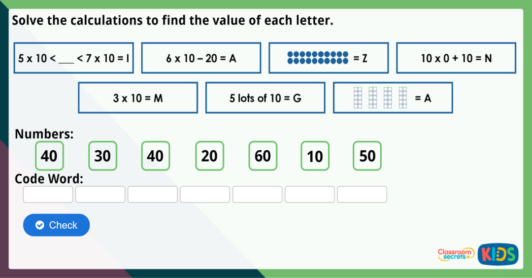 Year 2 The 10 Times Table Maths Challenge | Classroom Secrets Kids