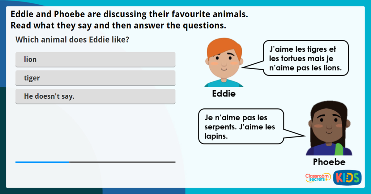 French Animal Likes and Dislikes Worksheet | Classroom Secrets Kids