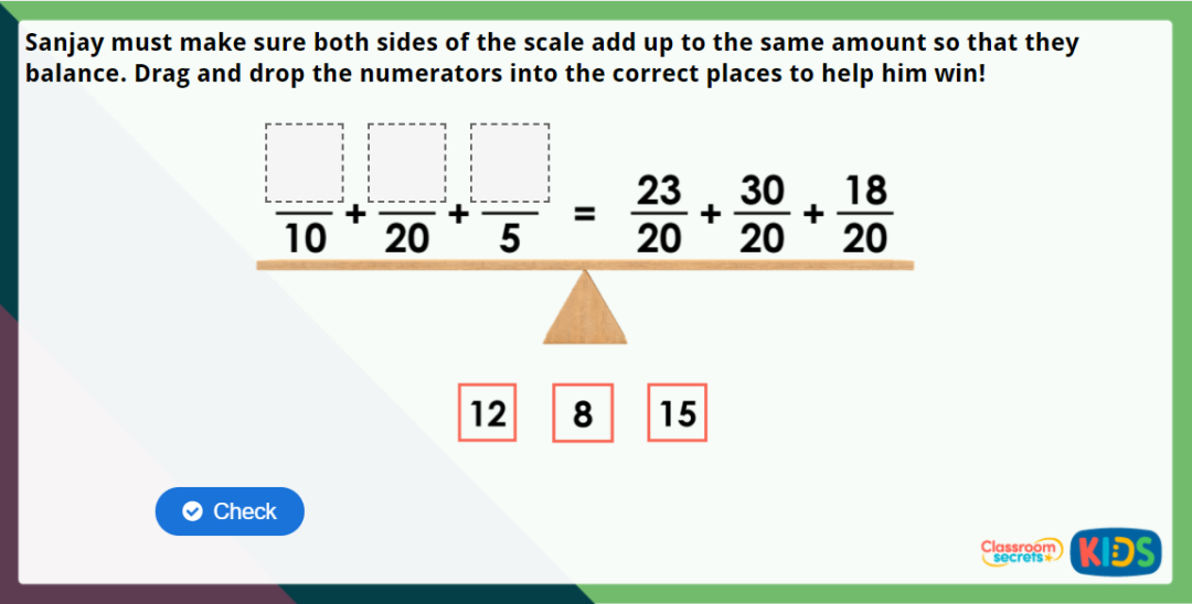 Year 4 Add 2 or More Fractions Maths Challenge | Classroom Secrets Kids