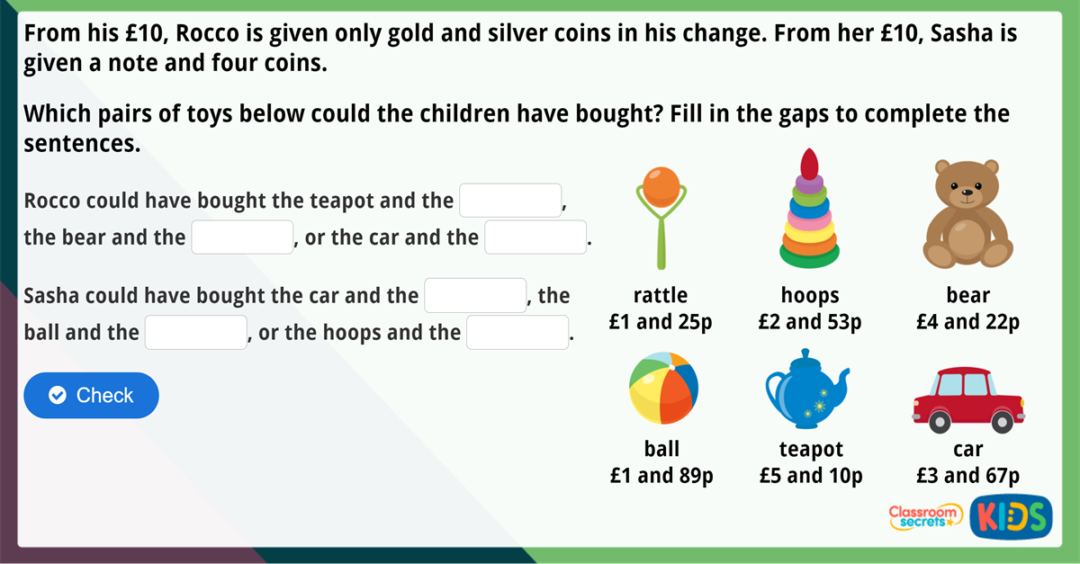 Year 3 Giving Change Maths Challenge | Classroom Secrets Kids