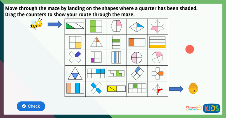 Year 2 Recognise a Quarter Maths Challenge | Classroom Secrets Kids