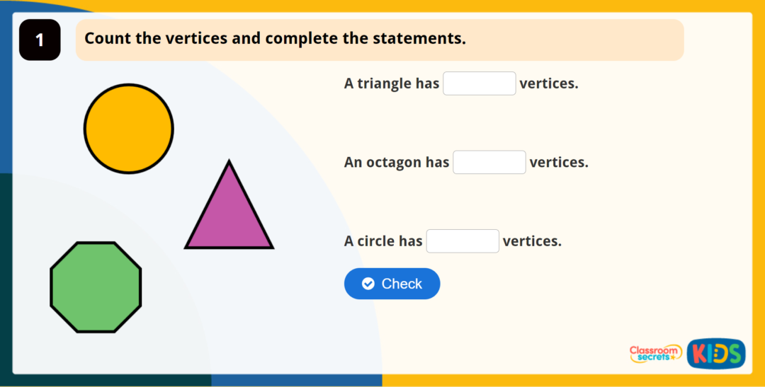 Year 2 Count Vertices on 2D Shapes Game | Classroom Secrets Kids